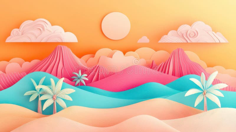 Foothills Landscape Flat Design Side View Tropical Theme Cartoon ...