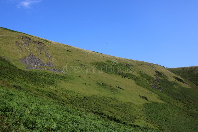 Footpath Across Green Fellside Slope Sunny Day Stock Image - Image of ...
