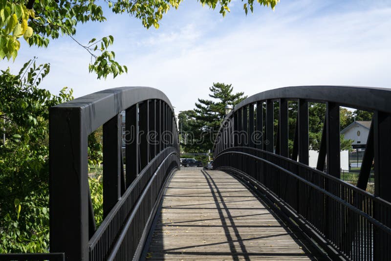 Footpath Arched Bridge with Metal Black Railing in Town Stock Image ...