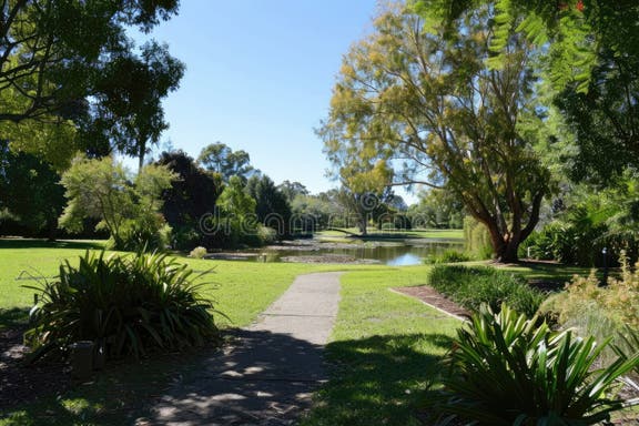 Footpath through a Beautiful Park Stock Illustration - Illustration of ...