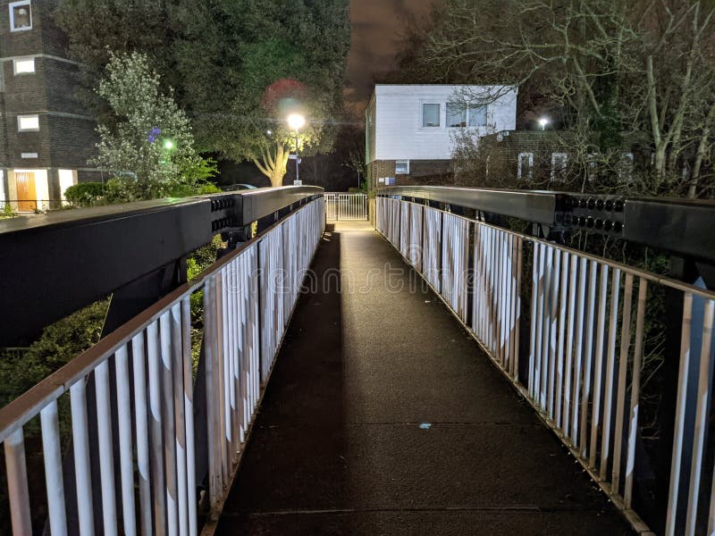 Footpath Bridge at Night London Stock Photo - Image of river ...