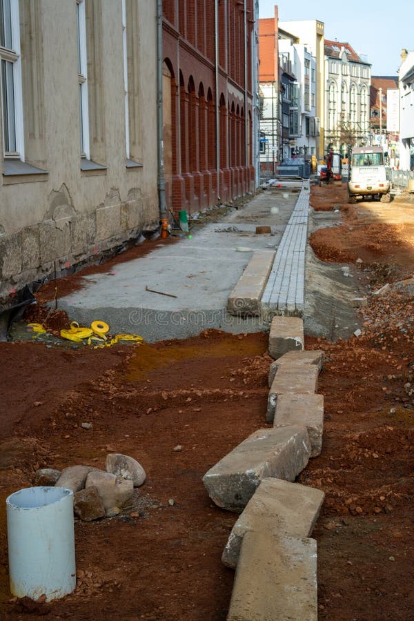 Footpath Construction Site Renovation in the City Stock Image - Image ...