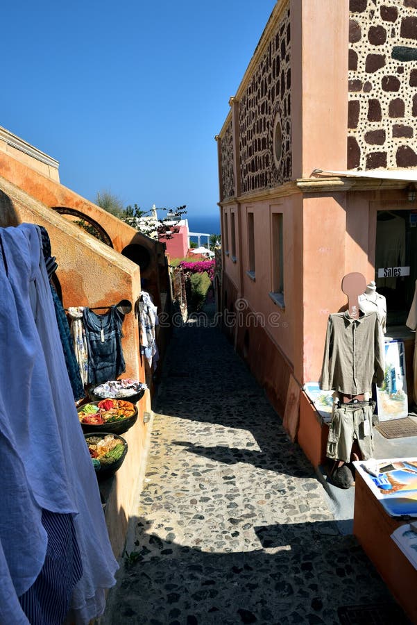 Footpath Down the Side of the Shops in Oia Editorial Stock Image ...