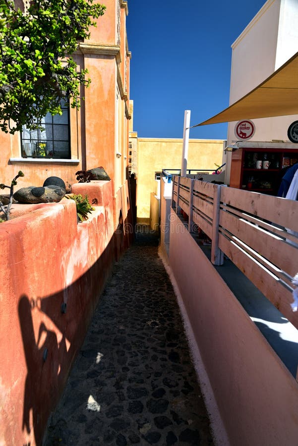 Footpath Down the Side of the Shops in Oia Editorial Photo - Image of ...