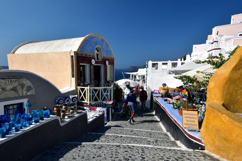 Footpath Down the Side of the Shops in Oia Editorial Stock Image ...