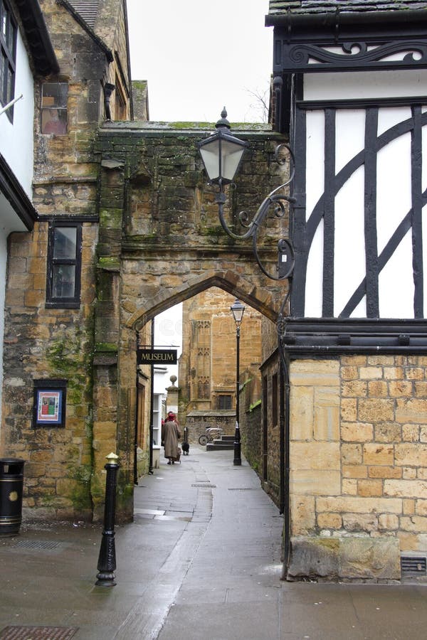 Footpath in a Medieval English Town Stock Photo - Image of bollards ...