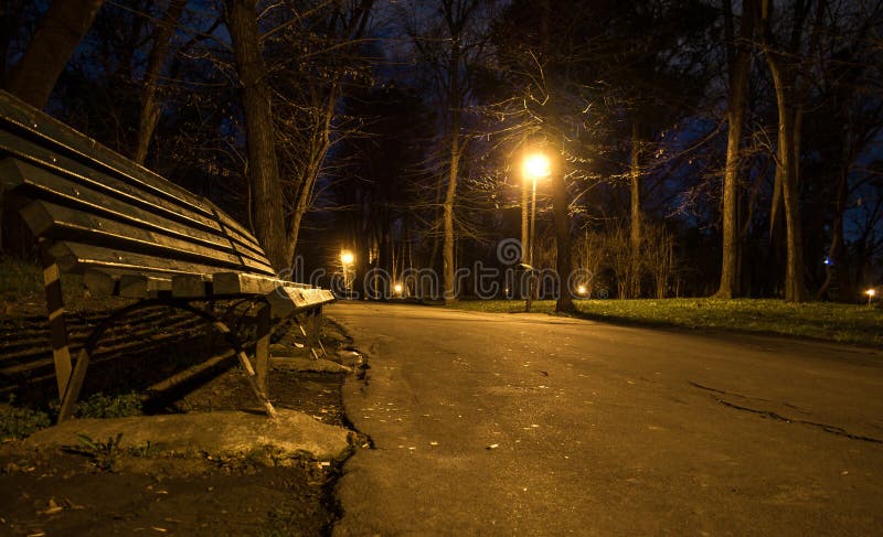 Footpath at Night in the Park Stock Image - Image of outdoor, park ...