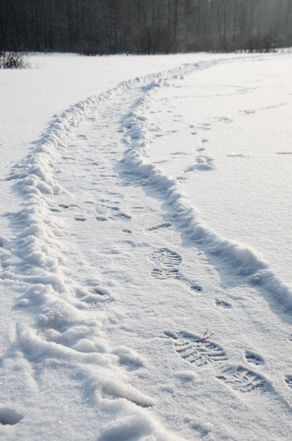 Footpath in Snow with Footprints Stock Photo - Image of snowy, walk ...