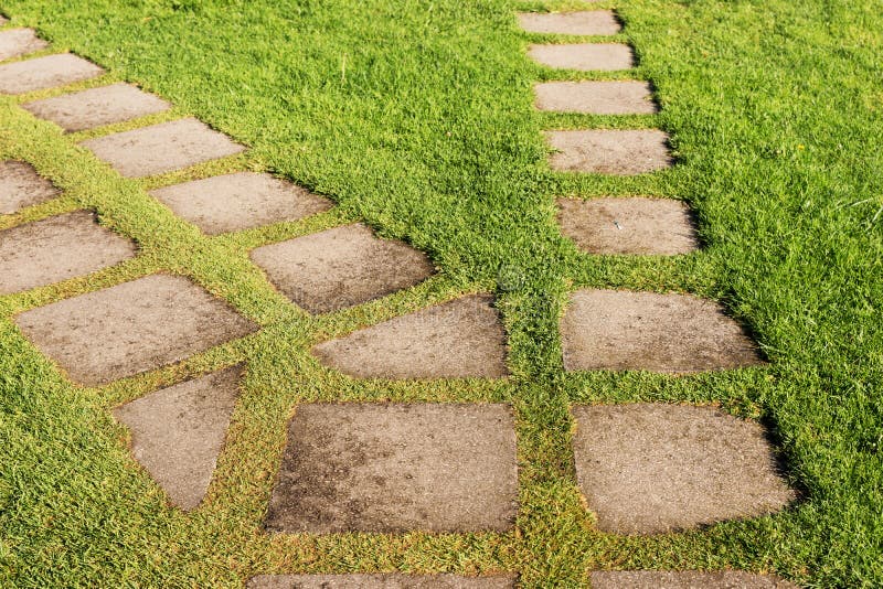 Footpath with Stone Slabs in the Grass Stock Image - Image of gardening ...