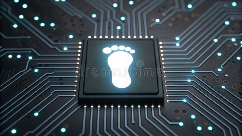 Footprint on a Circuit Board Symbolizing Digital Presence with Glowing ...