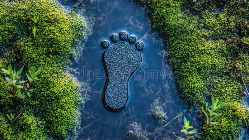 Footprint in a Puddle Surrounded by Green Moss Stock Illustration ...