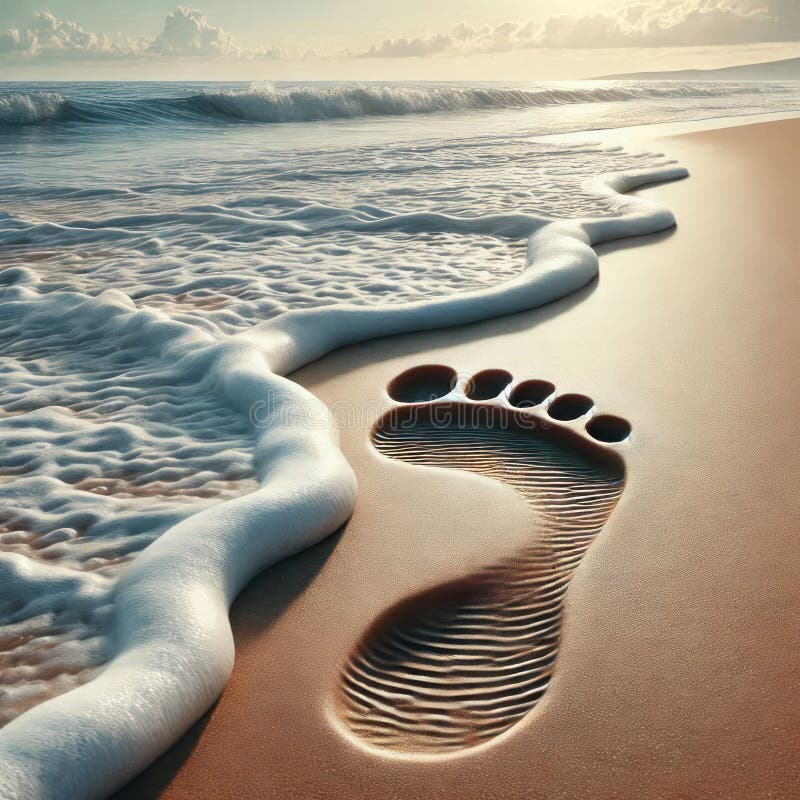 A Footprint on the Sand, Washed by a Sea Wave. Stock Photo - Image of ...