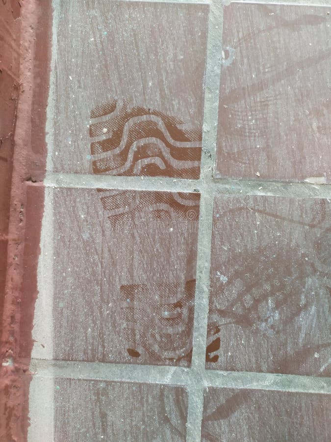 The Footprint of a Shoe on a Brown, Dusty Tiled Floor Stock Image ...