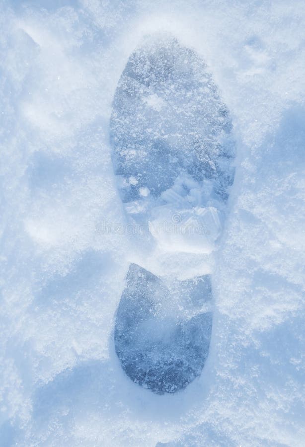 Footprint in the snow stock photo. Image of shoe, footprint - 299568574