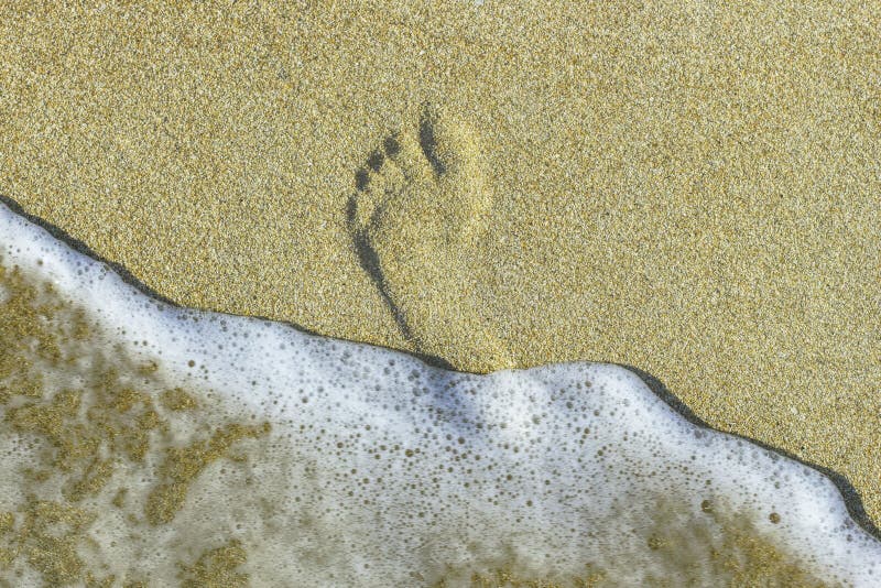 Footprint and Wave on Sandy Beach Stock Photo - Image of seashore ...