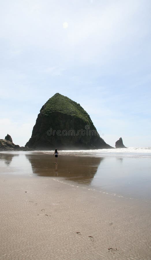 Cannon Beach, Oregon Coast: the Famous Haystack Rock Reflects Itself in ...