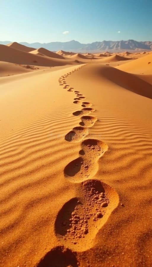 Footprints in Dust, Winding Path through Arid Landscape, Exodus ...