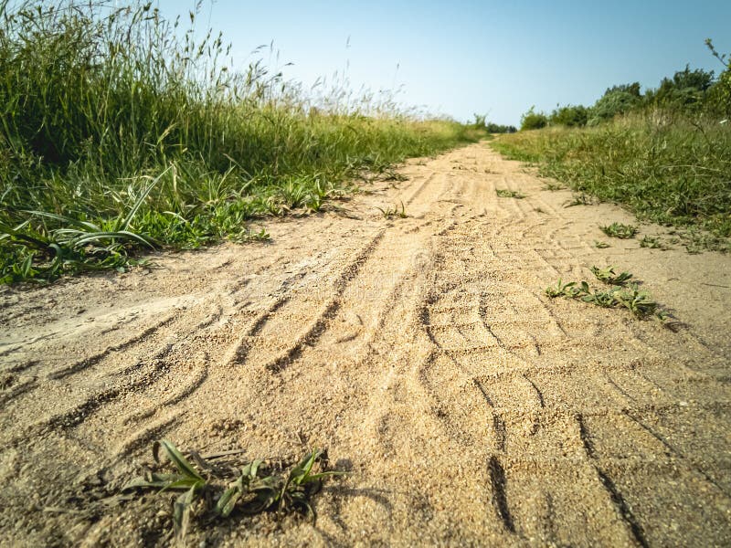 Footprints on an Empty Road. Summer Landscape. Horizontal Photo Stock ...