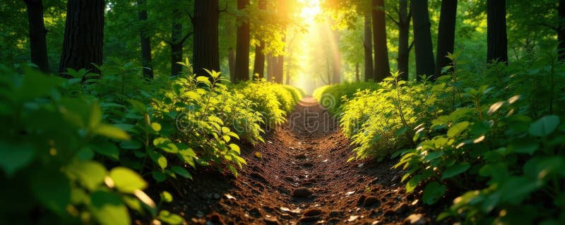 Footprints Fading on a Forest Trail, Sunlight Dappling through Leaves ...