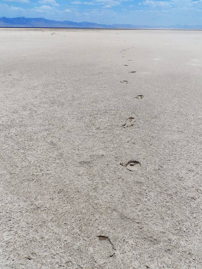 Footprints on a Flat Dry Lake Bed Stock Image - Image of outdoors ...