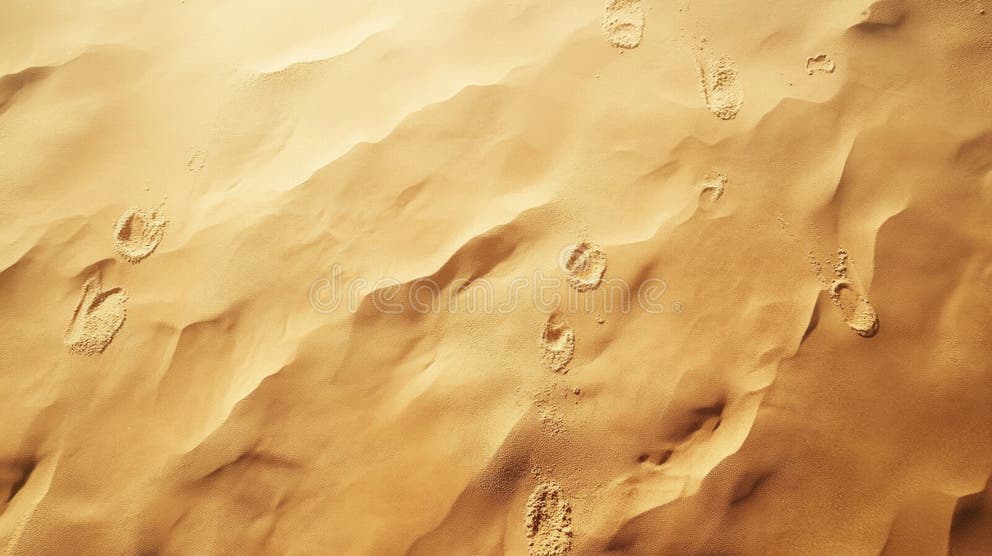 Footprints on Golden Desert Sand with Wavy Texture and Shadows Stock ...