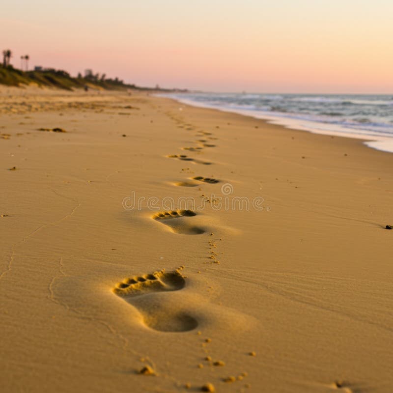 Footprints in Golden Sand at Sunset Beach Stock Illustration ...