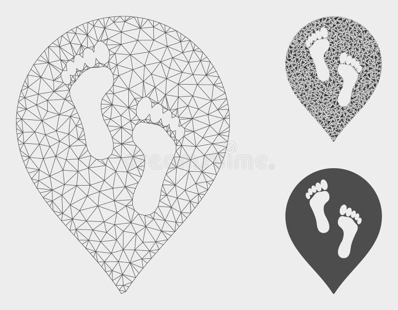 Footprints Map Marker Vector Mesh 2D Model and Triangle Mosaic Icon ...
