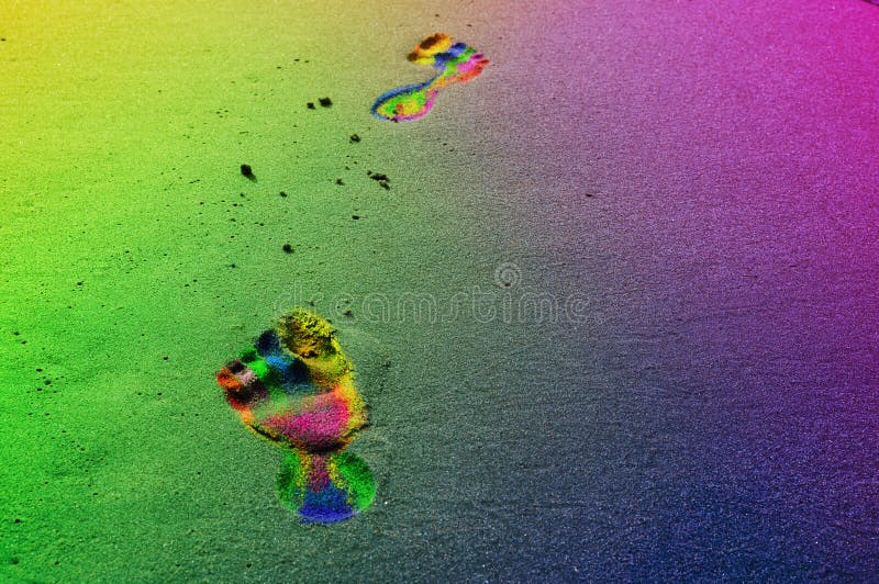 Footprints in Rainbow Colors on the Beach Stock Photo - Image of ...