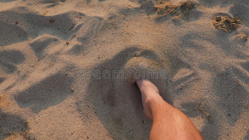 Footprints in the Sand a Close-Up of a Barefoot Step on a Sandy Beach ...