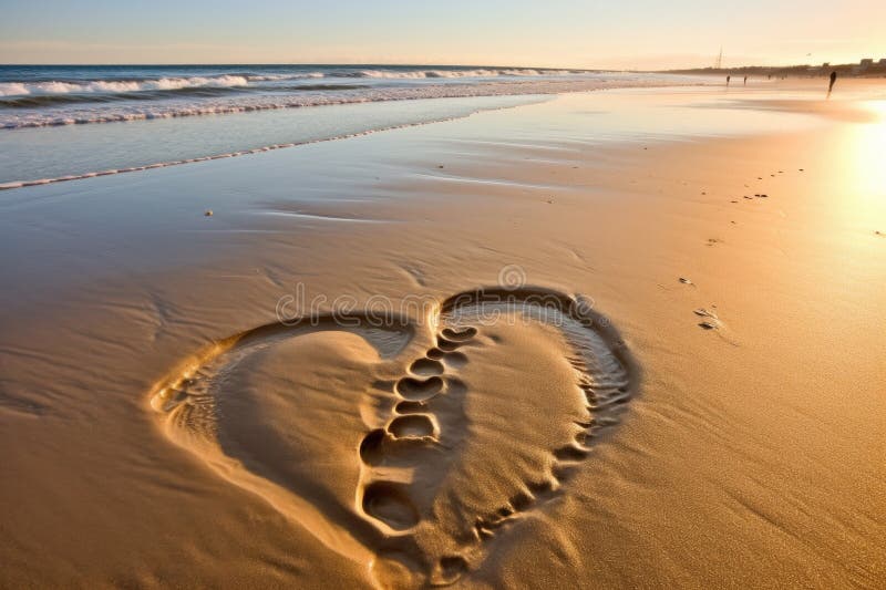 Footprints in Sand Forming a Heart Shape Stock Photo - Image of ...
