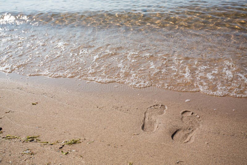 Footprints in Sand Lake Michigan Beach Shore Stock Photo - Image of ...