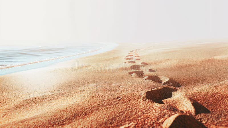 Footprints in the Sand Leading into the Distance on a Bright and Empty ...