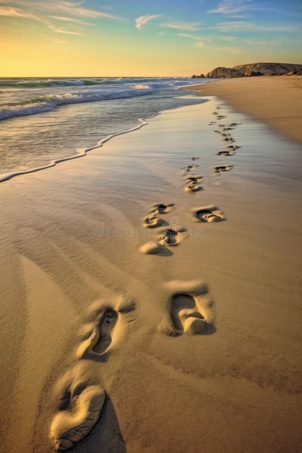 Footprints Sand Leading Towards Waters Edge Stock Photos - Free ...
