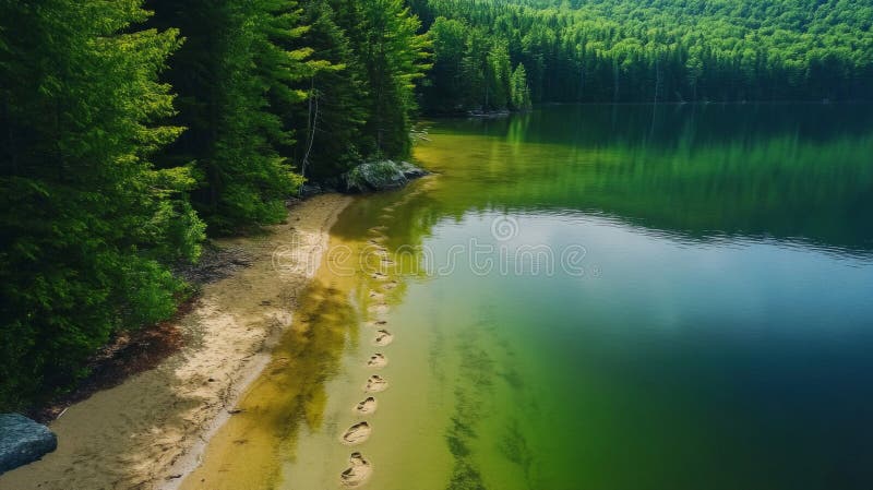 Footprints in Sand on a Peaceful Lake Shore Stock Illustration ...