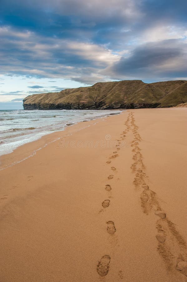 Footprints in the Sand, Strathy Bay Stock Image - Image of historic ...