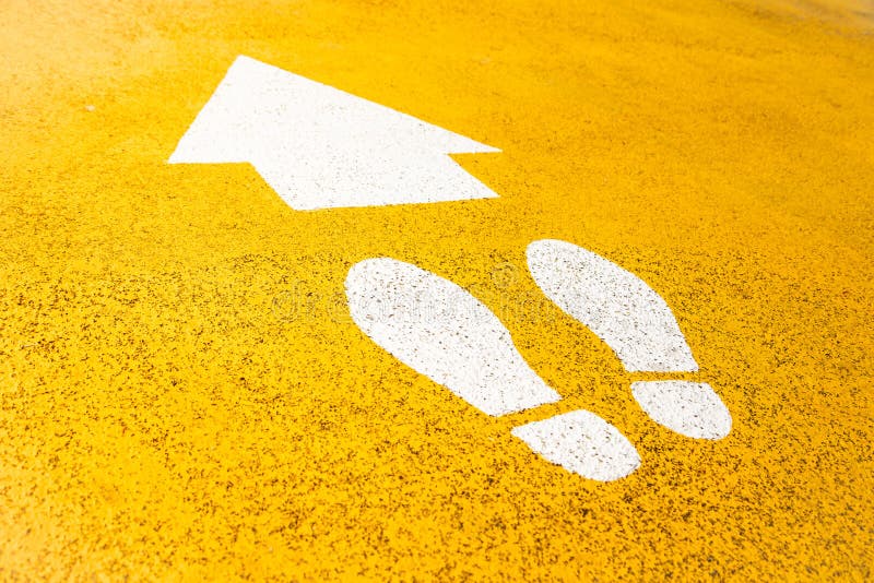Yellow Footprint Painted on Asphalt Road. Walkway Lane Traffic Sign ...