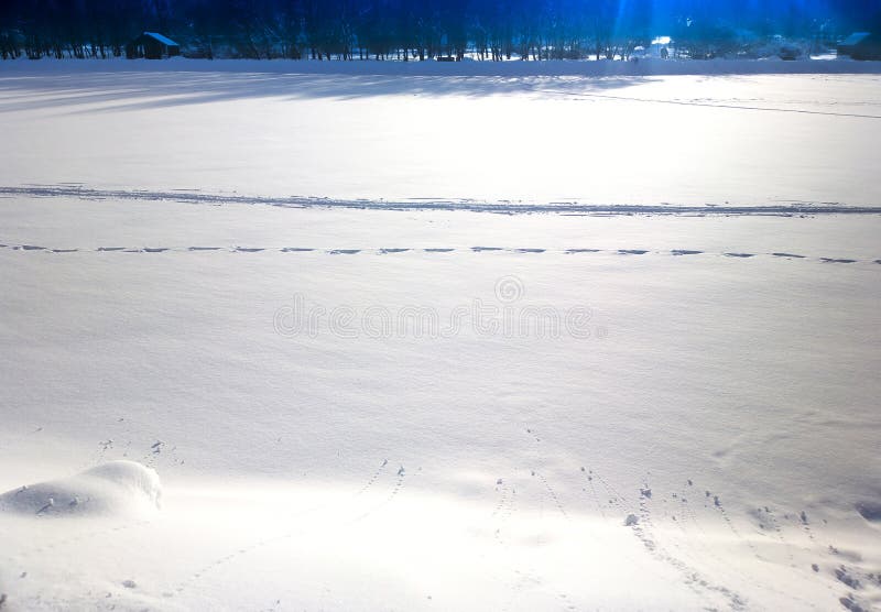 Footprints on Smooth Snow Landscape Background Stock Photo - Image of ...