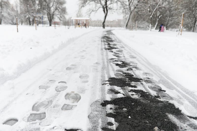 Footprints in the Snow. Footprints on the First Snow Stock Image ...
