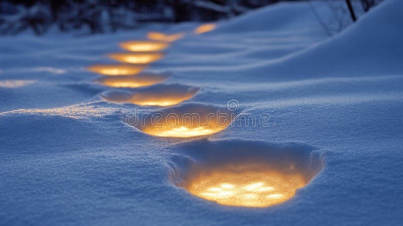 Footprints in the Snow Illuminated by Warm Light Stock Illustration ...