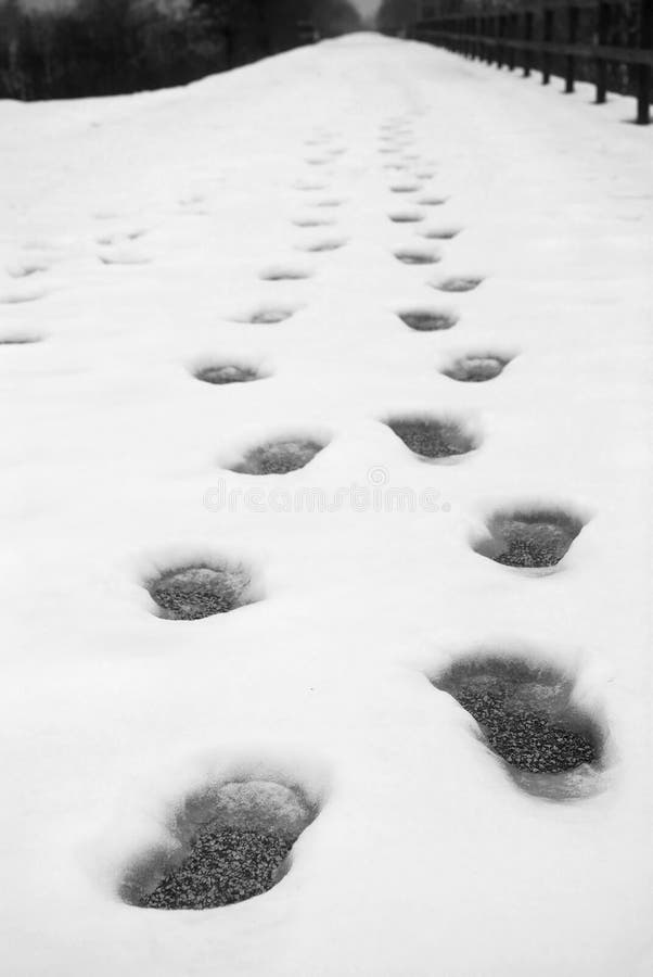 Footprints in the Snow on a Path Stock Photo - Image of footprints ...