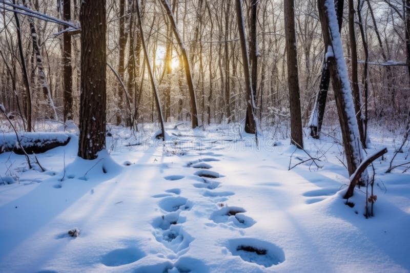 Footprints on a Snowy Path through the Woods Stock Illustration ...