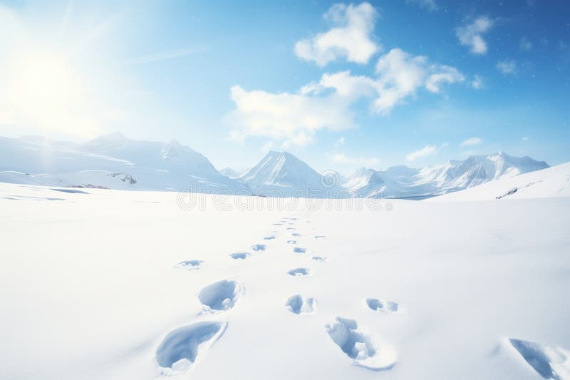 Footprints Trailing Off Pristine Snow Covered Glacier Stock Photos ...