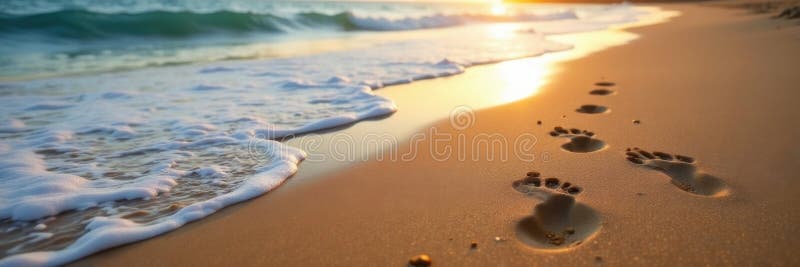 Footprints in Wet Sand Recede before Approaching Wave, Trace ...
