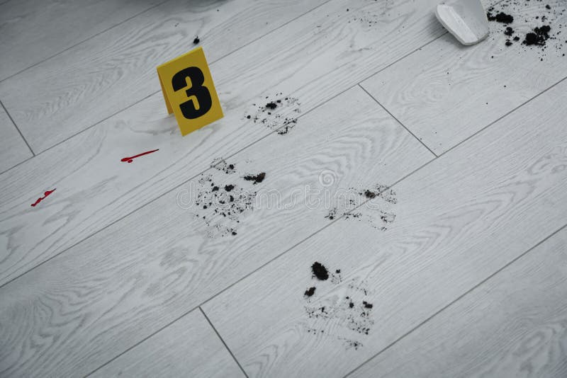 Footprints on Wooden Floor. Evidence at Crime Scene Stock Image - Image ...