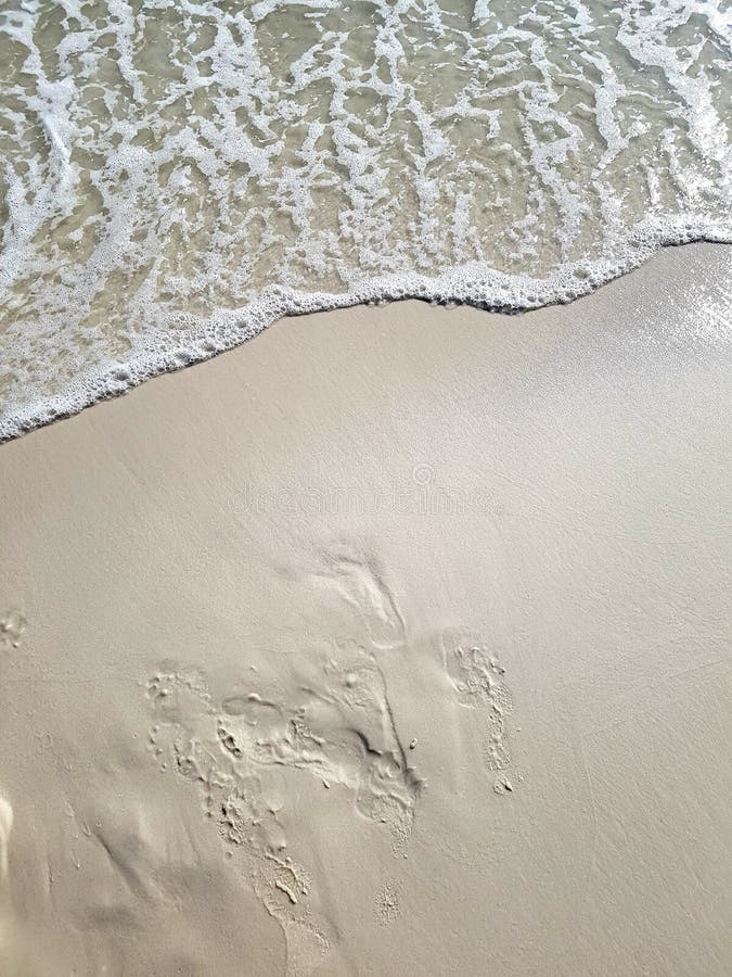 Footsteps on beach stock photo. Image of wave, impression - 204607232