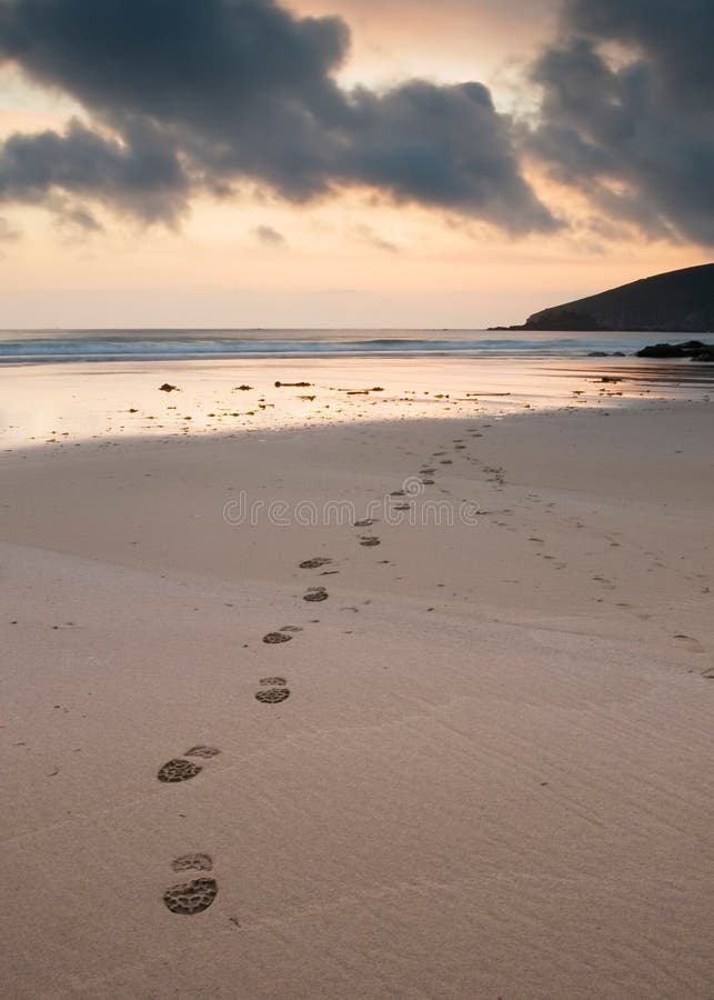 Footsteps on the beach stock image. Image of diagonal - 31069809