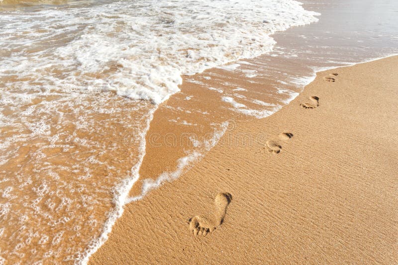 Footsteps on the beach stock photo. Image of couple, holiday - 83774518