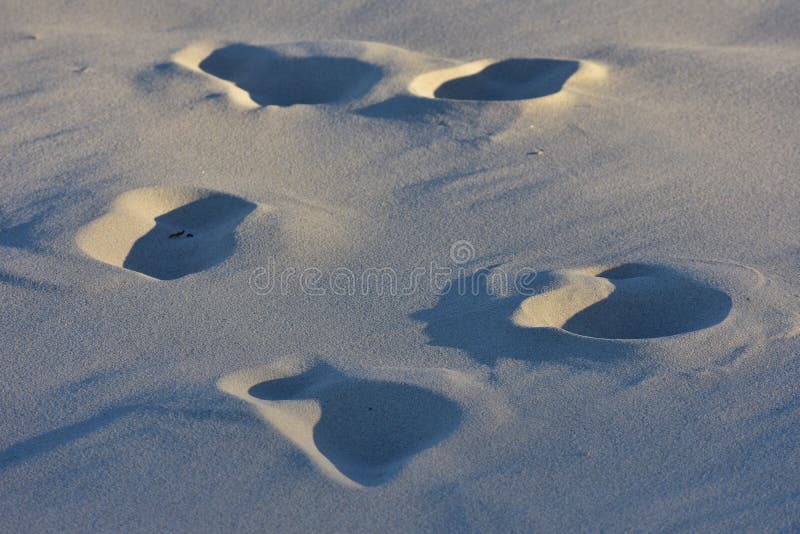 Footsteps in fine sand stock photo. Image of evening - 91754352