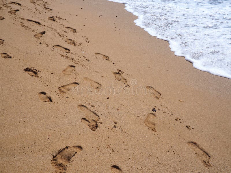 Footsteps Footprints on the Beach Sand Stock Image - Image of freedom ...