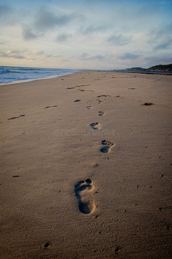 Footsteps in the Sand on a Beach Stock Photo - Image of coastline ...
